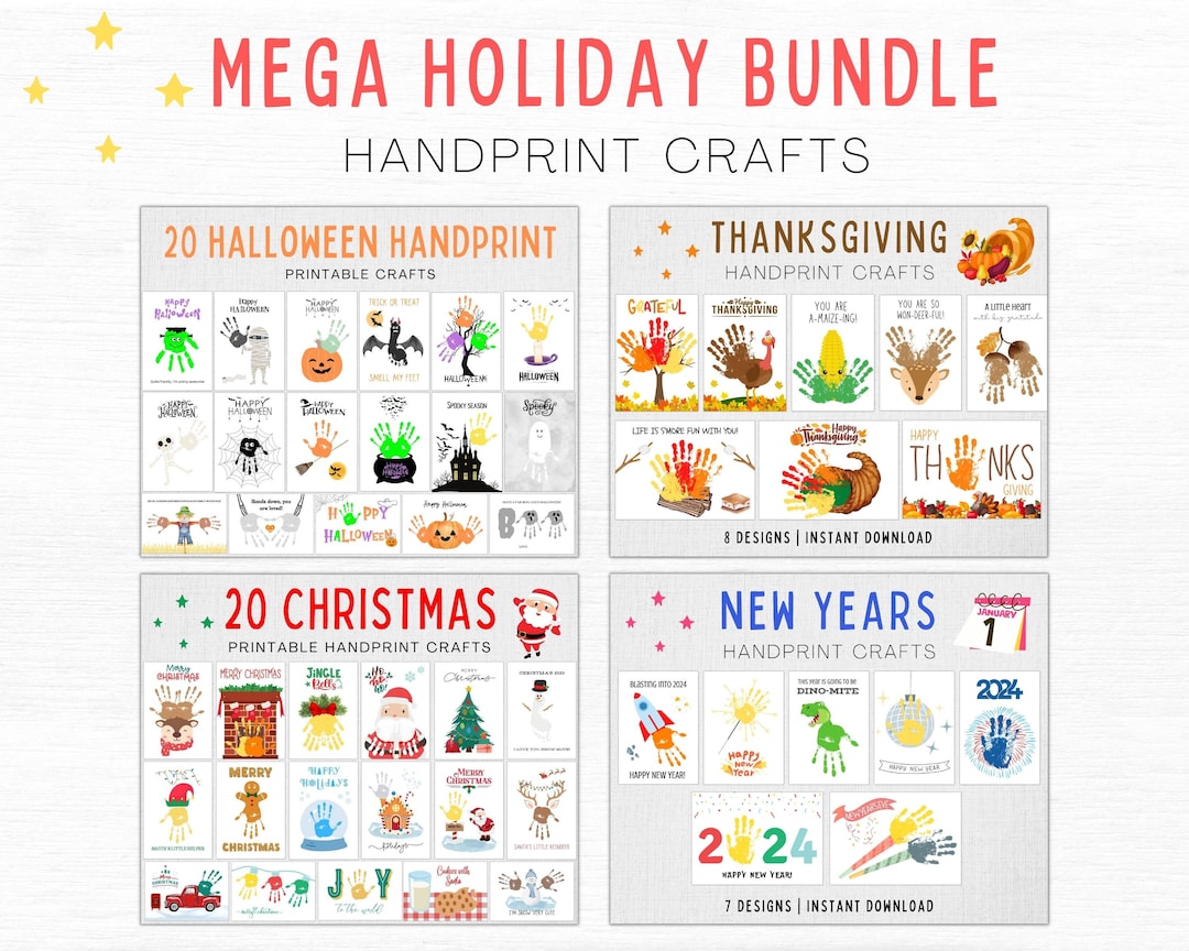 Holiday Handprint Craft Bundle Halloween Thanksgiving Christmas New ...