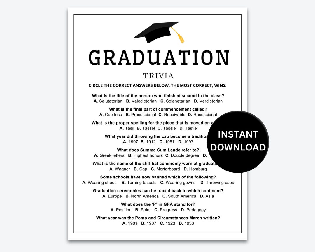 2025 Graduation Trivia | Graduation Trivia | Printable Grad Party Games ...