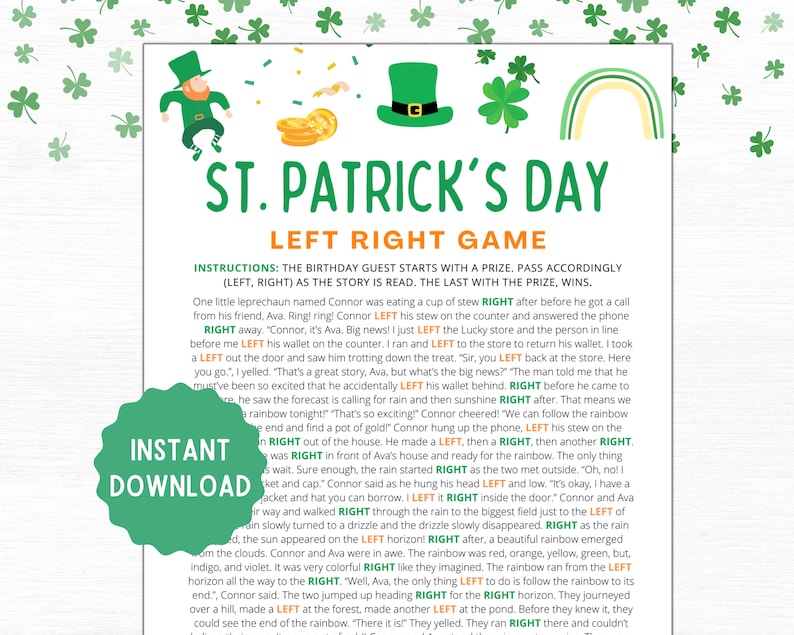 St. Patrick's Left Right Game Pass the Prize St Patrick's Day Games St ...