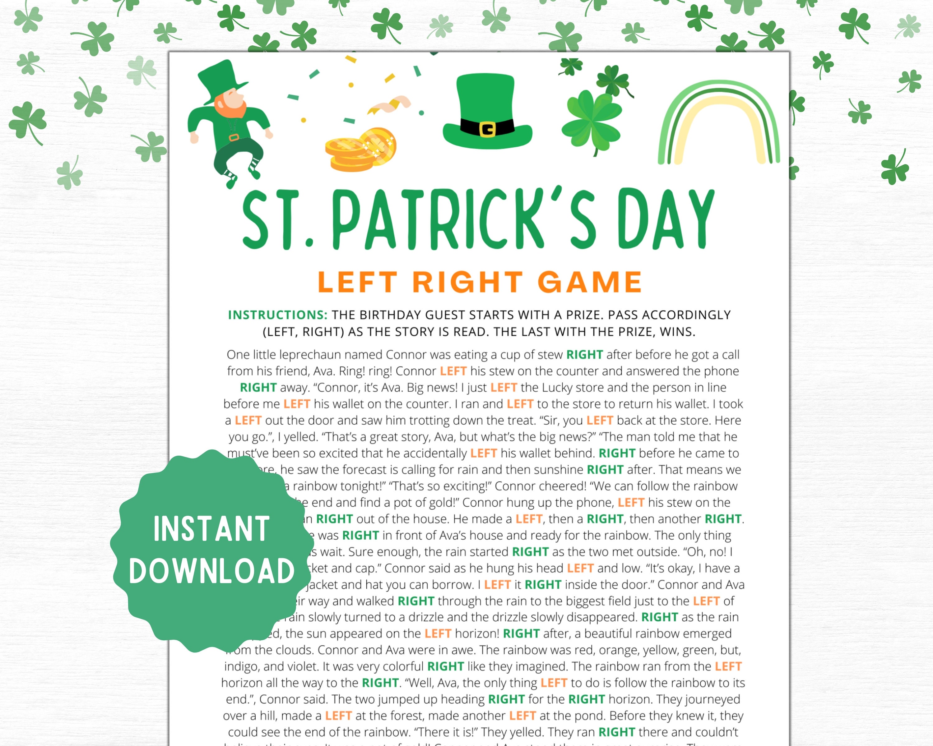 St. Patrick's Left Right Game | Pass the Prize | St Patrick's Day Games ...