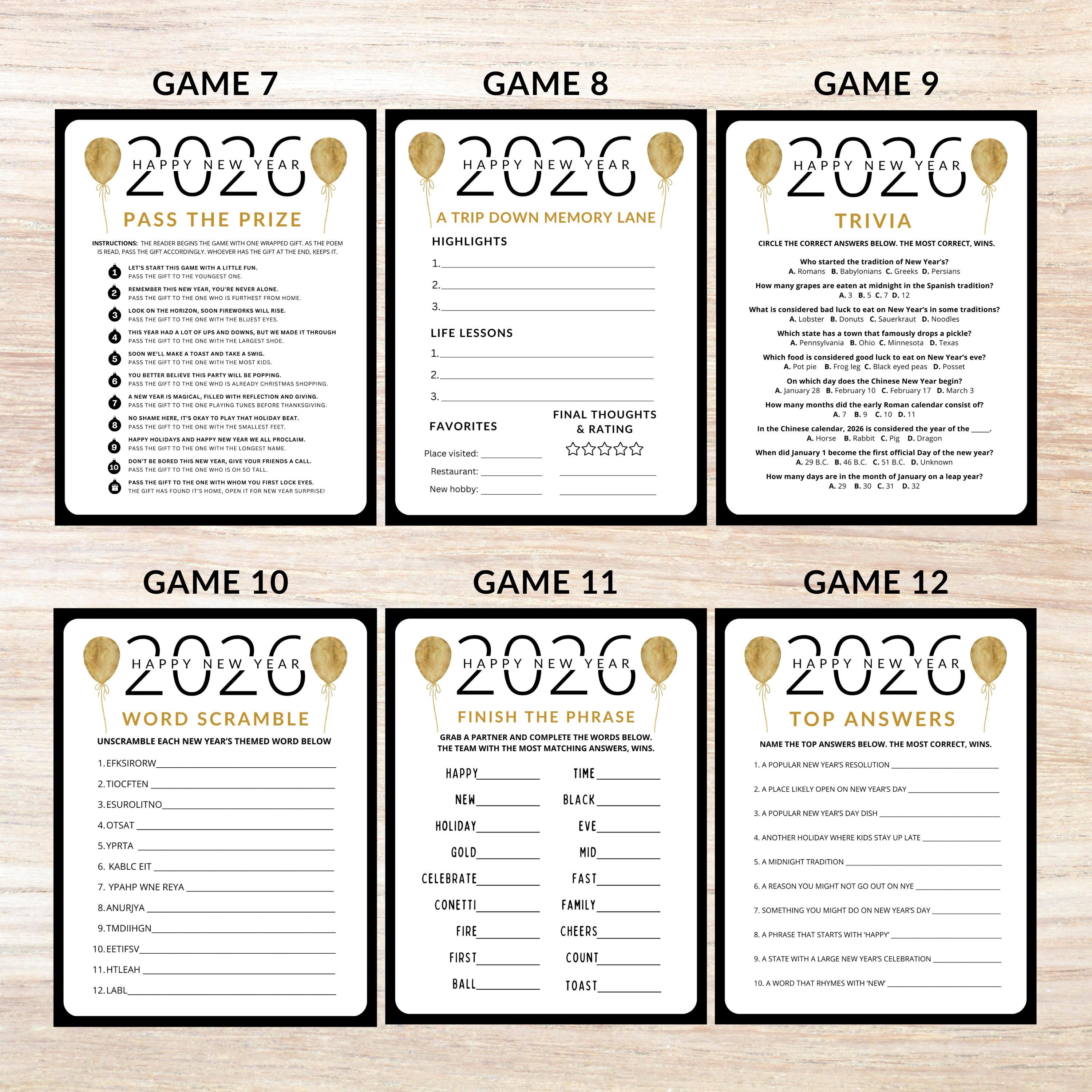 2026 New Years Game Bundle: Fun New Years Eve Party Games (printable ...