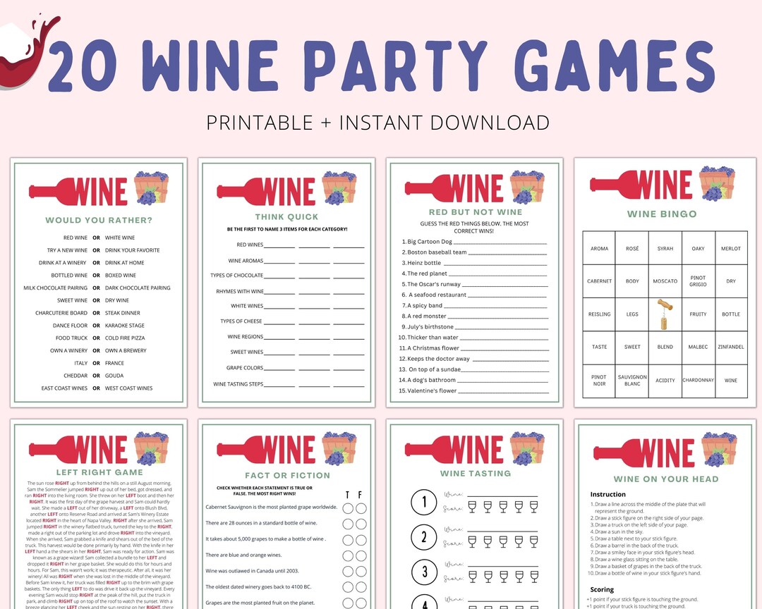 Wine Party Games Wine Tasting Party Wine Games Wine - Etsy