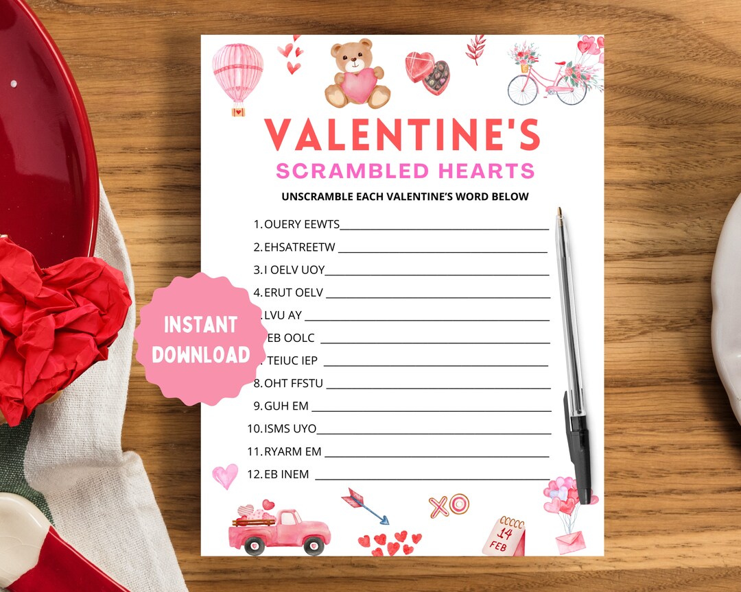 Valentine's Scrambled Hearts Valentine's Day Games Valentine's Word ...