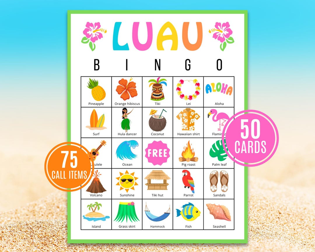 Luau Bingo | Luau Games | Aloha Games | Luau Party Games | Luau Party ...