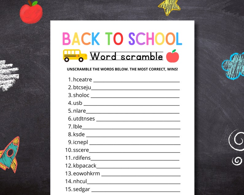 Back to School Word Scramble Game: Classroom Activity (digital Download ...