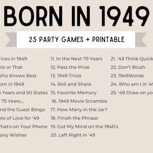 75th Birthday Party Games Born in 1949 70th Birthday Games 1949 Games ...