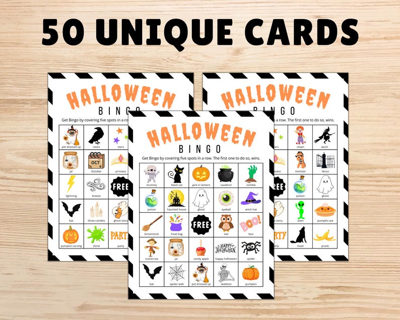 Halloween Bingo Game: 50 Printable Cards (digital Download) - Etsy