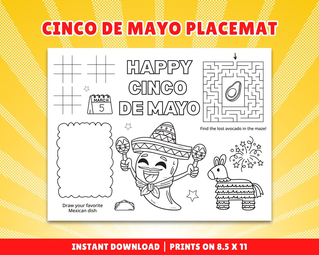 Cinco De Mayo Activity Placemat: Fun Party Game (printable) - Etsy