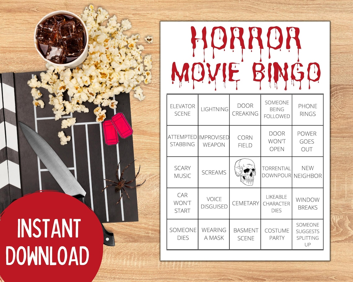 Horror Movie Bingo Horror Movie Night Scary Movie Bingo - Etsy