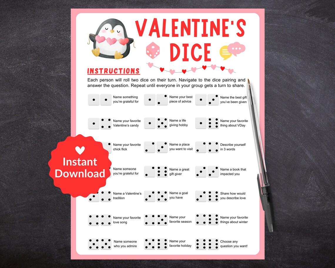 Valentine's Dice Game: Fun Icebreaker (digital Download) - Etsy