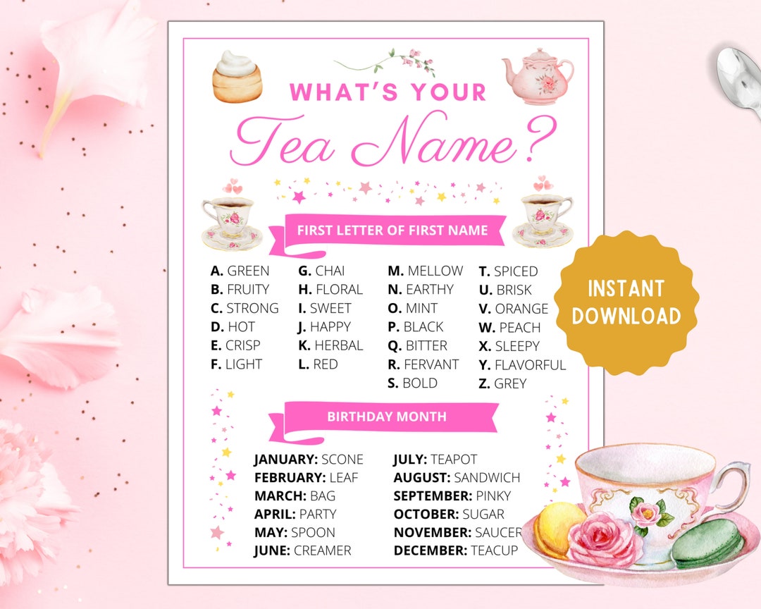 What's Your Tea Name? | Fun Tea Game | Tea Games | Tea Party Games ...