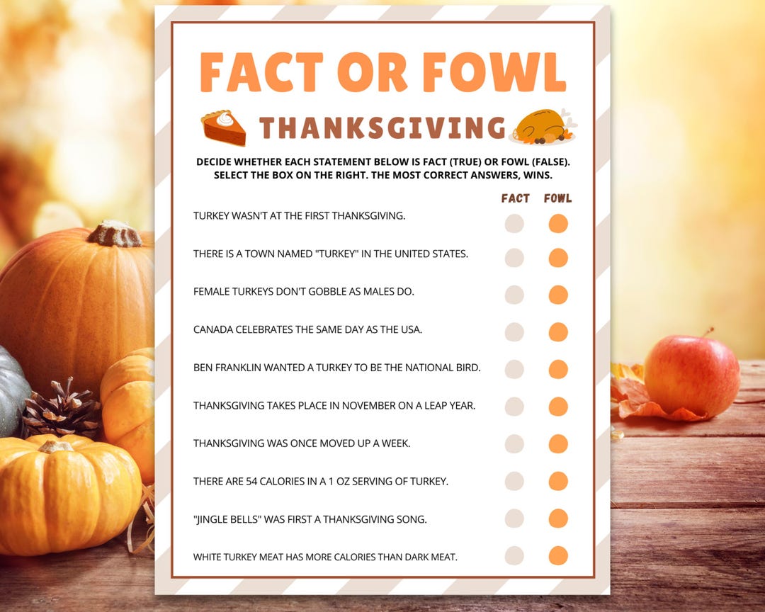 Fact or Fowl Thanksgiving Trivia Game (digital Download) - Etsy
