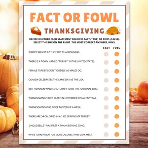 Fact or Fowl Thanksgiving Trivia Game (digital Download) - Etsy