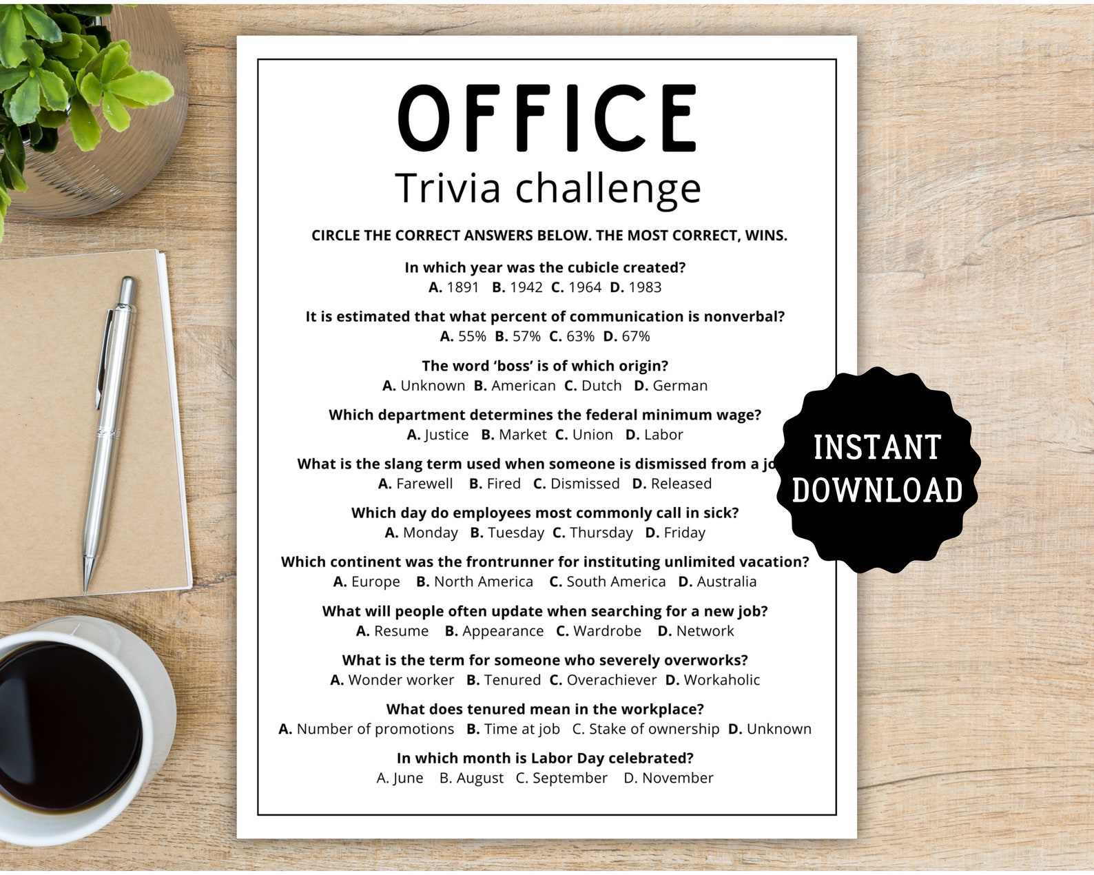Office Trivia Game | Team Building Icebreaker (printable) - Etsy