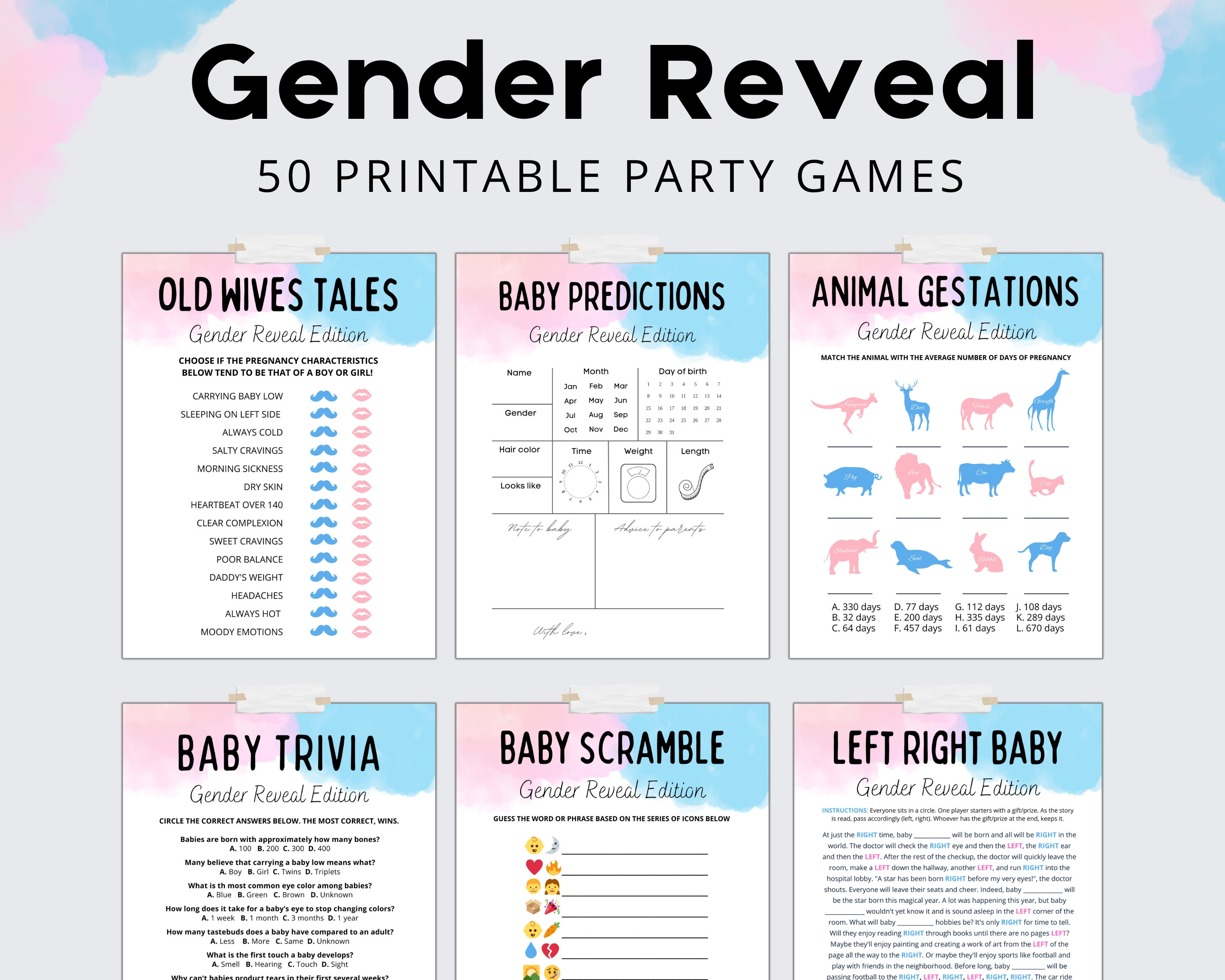 Printable Gender Reveal Party Games Gender Reveal Party Games