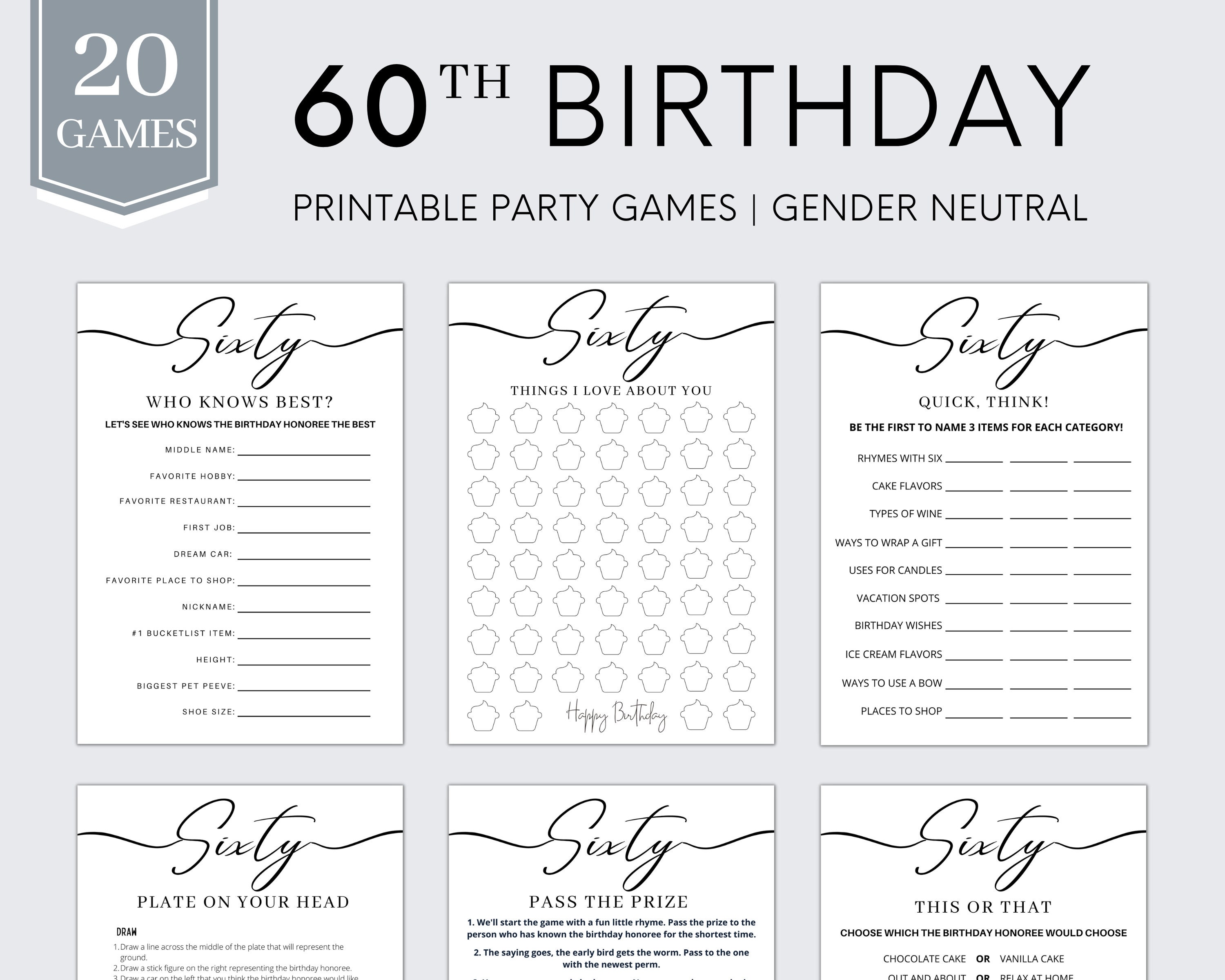 60th Birthday Games | 20 Party Games, Born in 1964 (printable) - Etsy