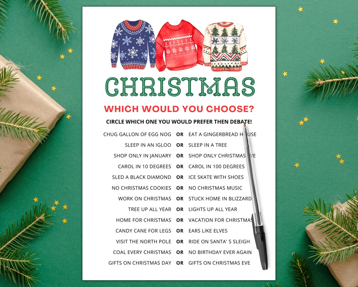 Funny Christmas Party Game | 'which Would You Choose' (digital Download ...