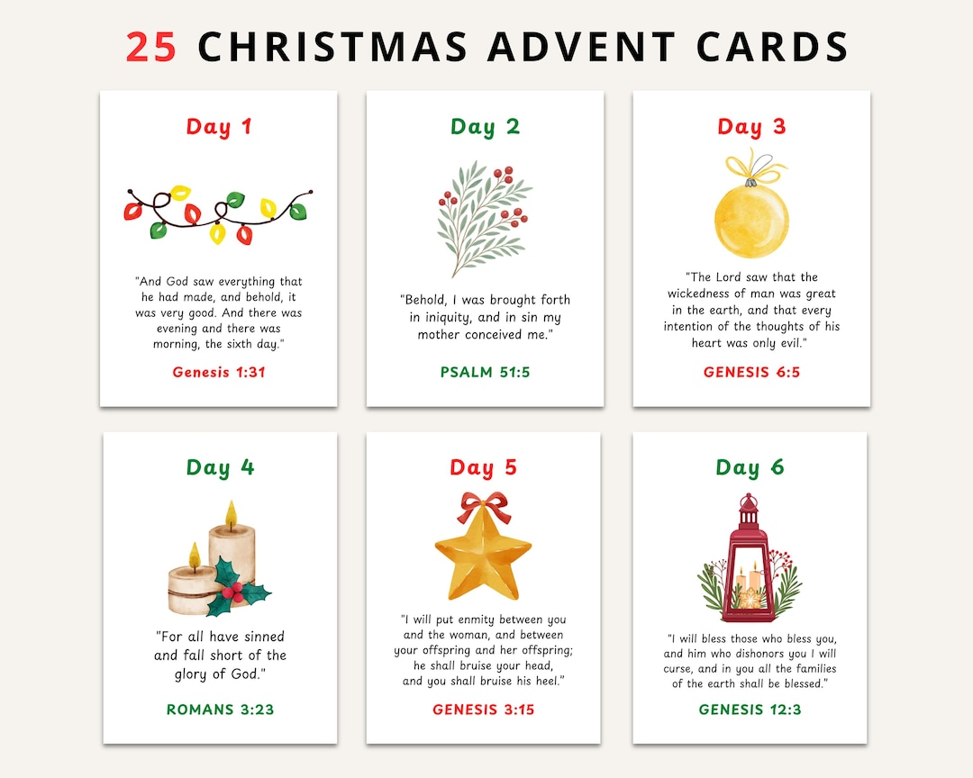 Christmas Advent Bible Verse Cards: 25 Christmas Advent Calendar Cards ...