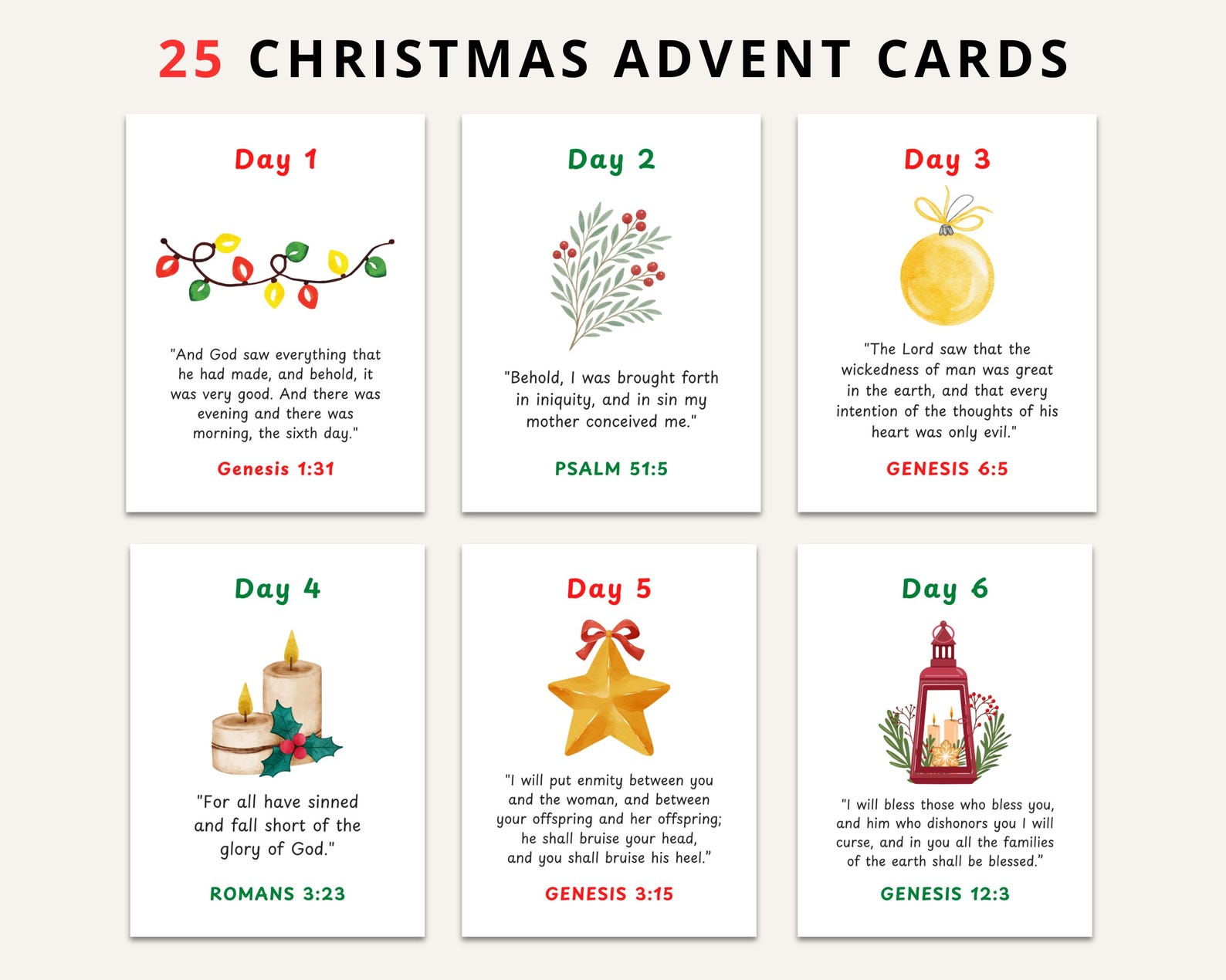 Christmas Advent Bible Verse Cards: 25 Printable Calendar Cards - Etsy