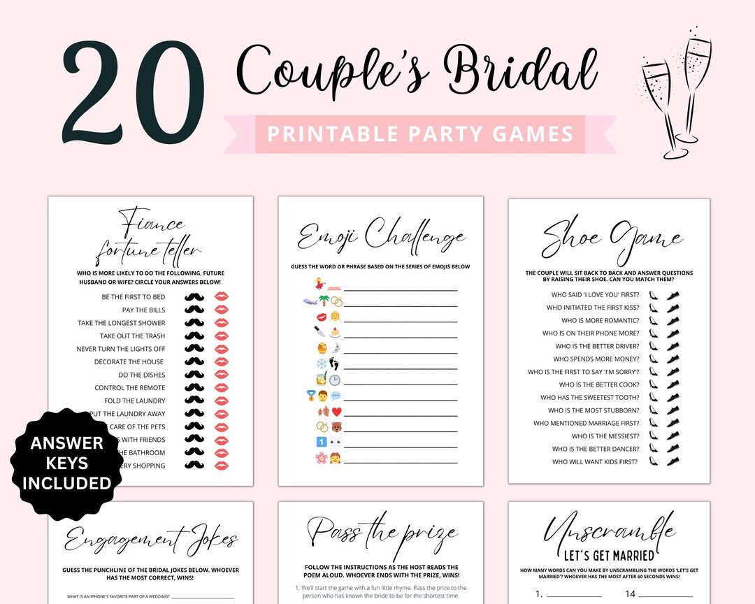 Couples Bridal Shower Games Bridal Shower Game Bundle Co - Etsy
