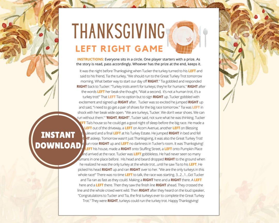 Thanksgiving Left Right Game | Thanksgiving Game | Thanksgiving Games ...