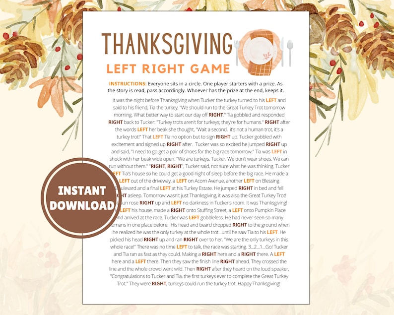 Thanksgiving Left Right Game | Thanksgiving Game | Thanksgiving Games ...