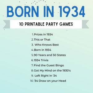 90th Birthday Party Games Born in 1934 90th Birthday Games 1934 Games ...