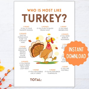 Most Like Turkey Game | Thanksgiving Games | Thanksgiving Games for ...
