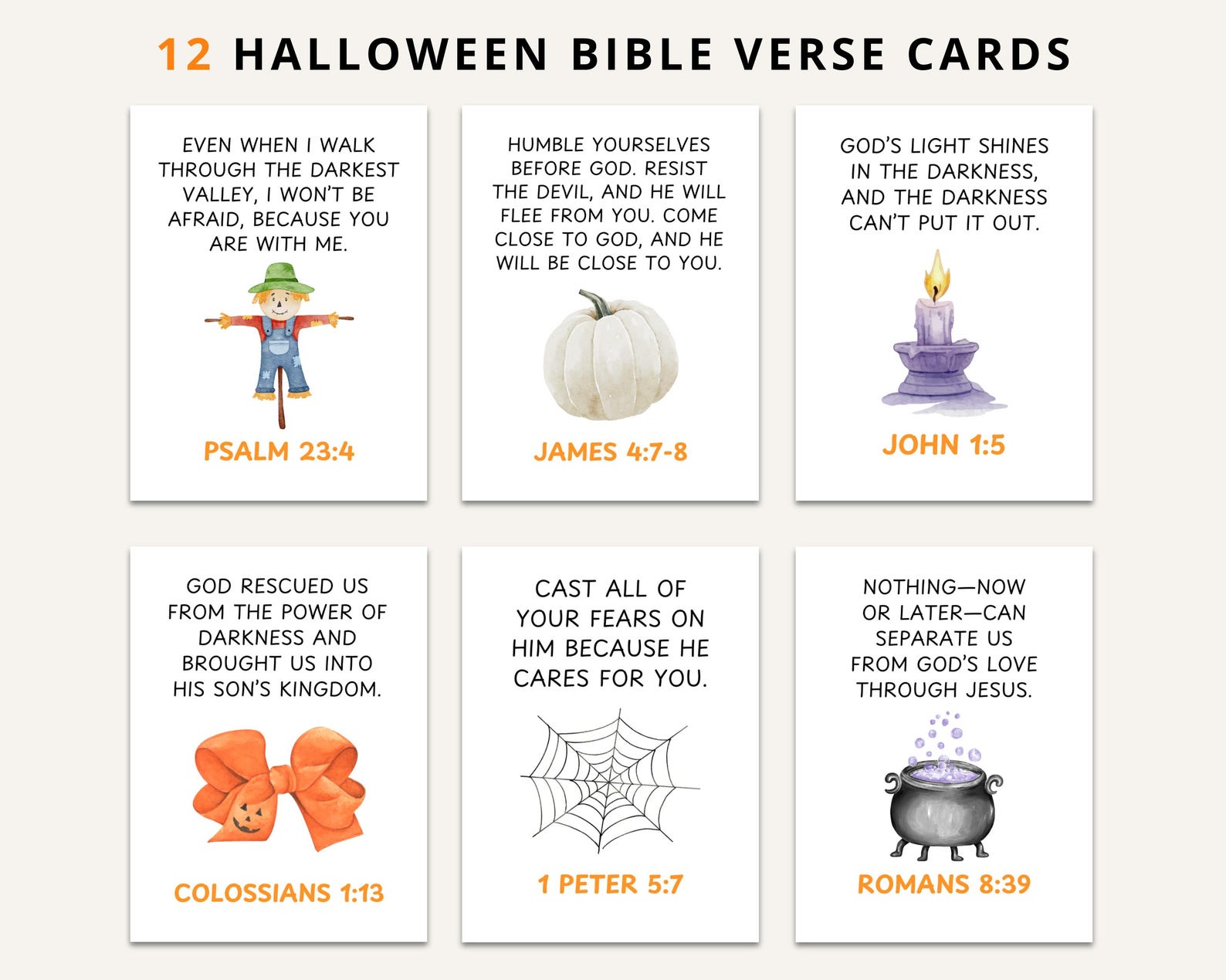 Watercolor Halloween Bible Verse Cards: Trick or Treat Handouts ...