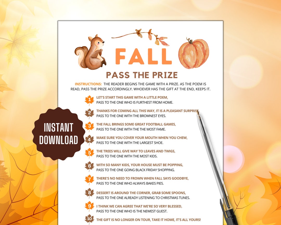 Fall Pass the Prize Game: Fun Left Right Activity (digital Download) - Etsy