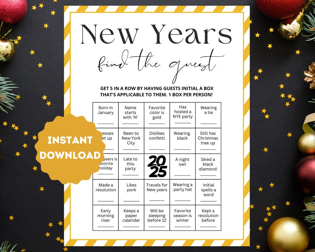 New Years Find the Guest | New Years Bingo | 2025 Bingo | New Year's ...