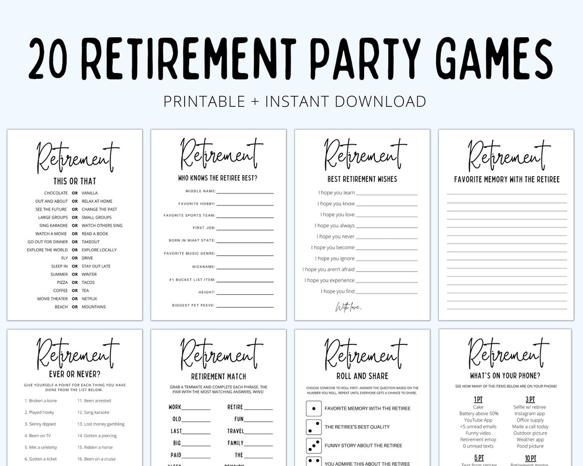 Retirement Party Games | Retirement Games | Retirement Games Printable ...