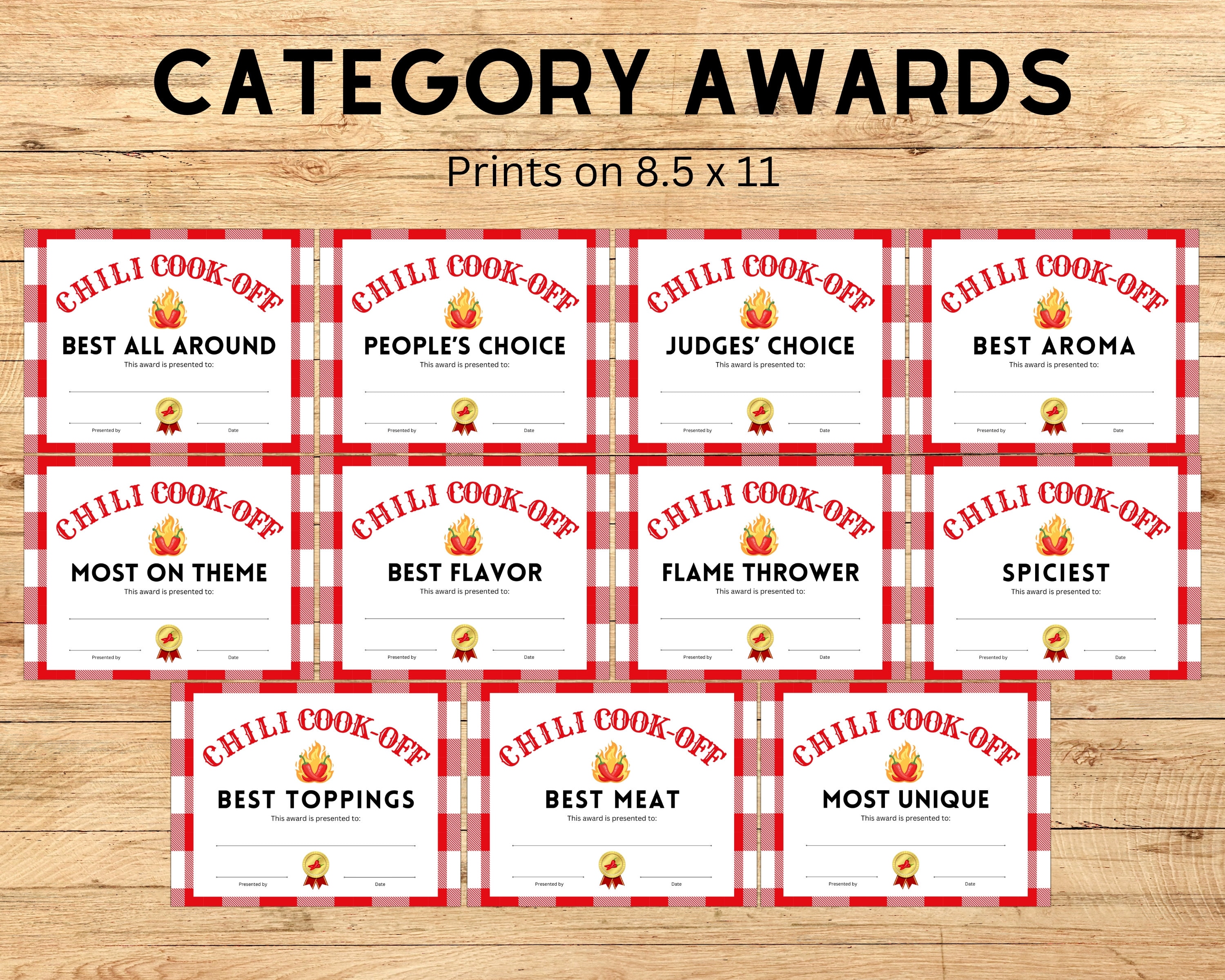 Chili Cook-off Awards | Printable Certificates, 15 Awards (digital ...