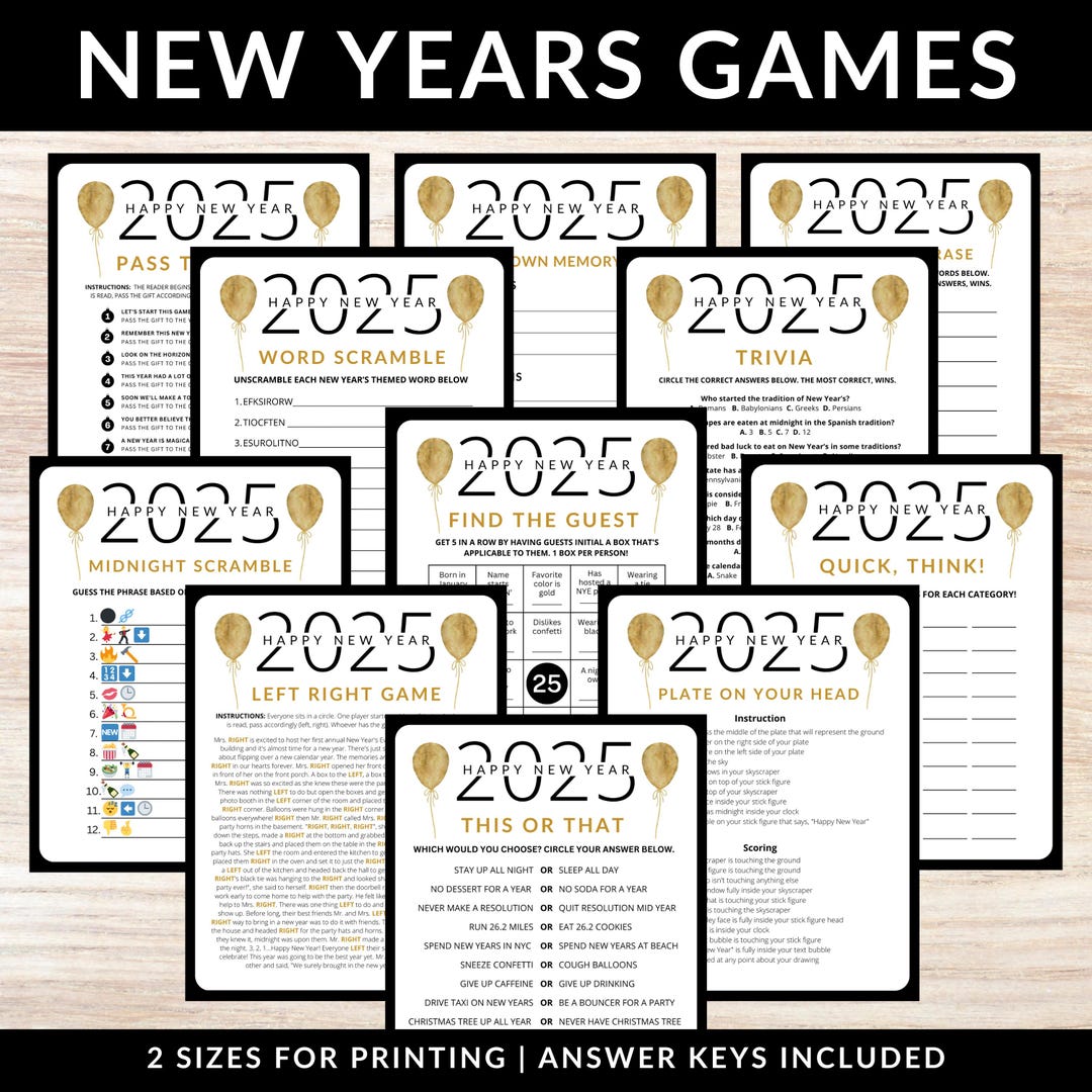 2025 New Years Game Bundle | New Years Eve Games | New Years Party ...
