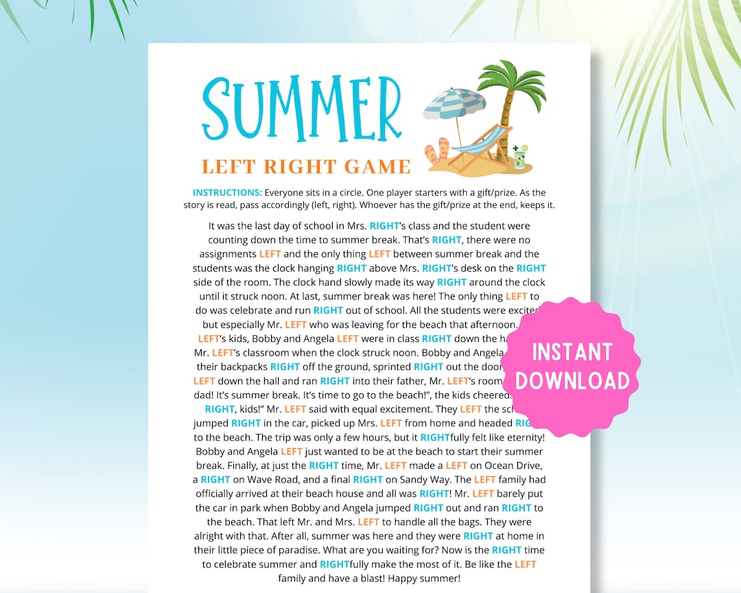 Summer Left Right Game | Summer for Kids Teens Adults | Beach Games ...