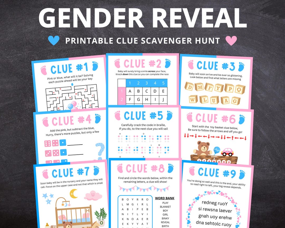 Gender Reveal Scavenger Hunt | Gender Reveal Clue Hunt | Gender Reveal ...