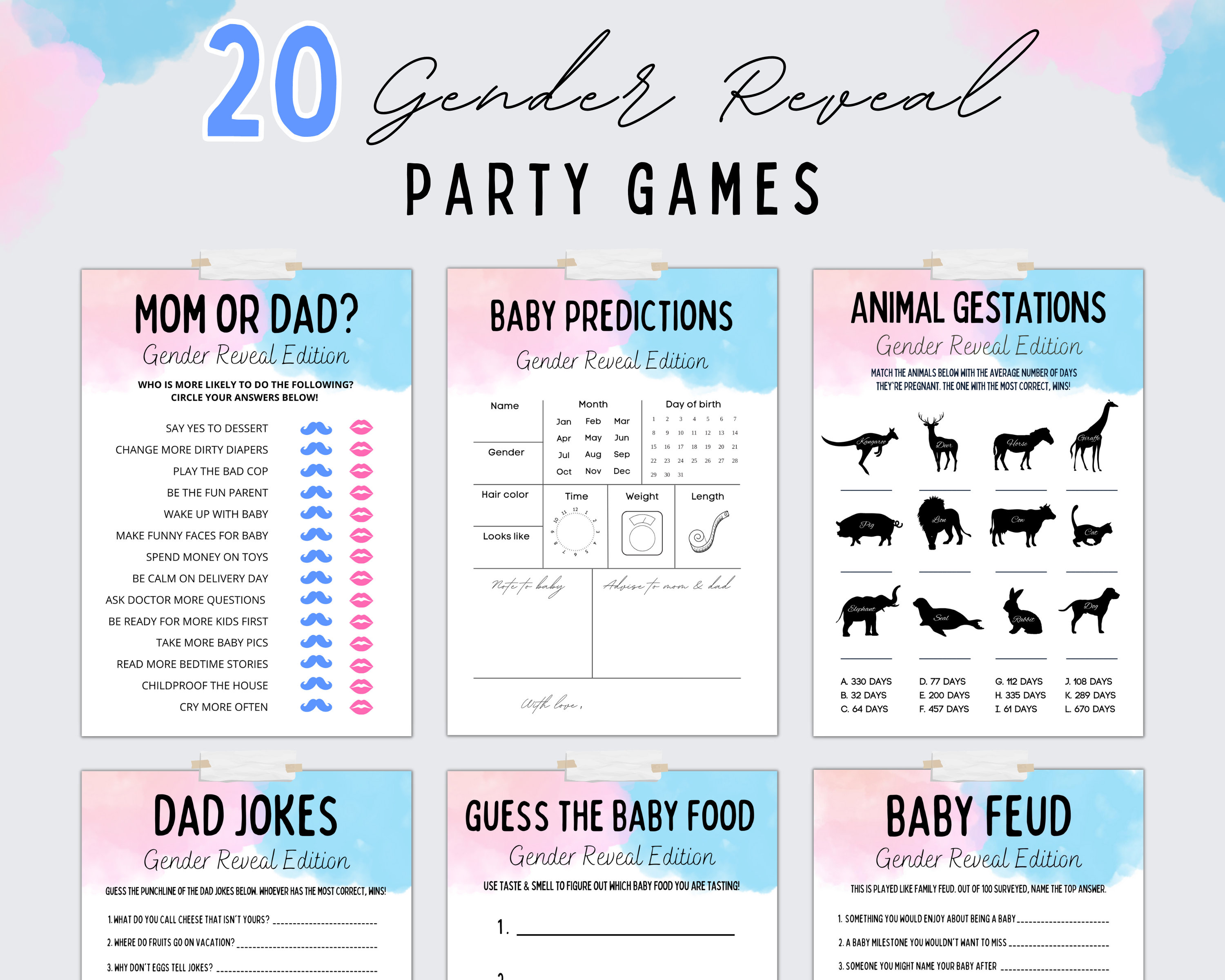 Gender Reveal Games Bundle Gender Reveal Games Gender - Etsy