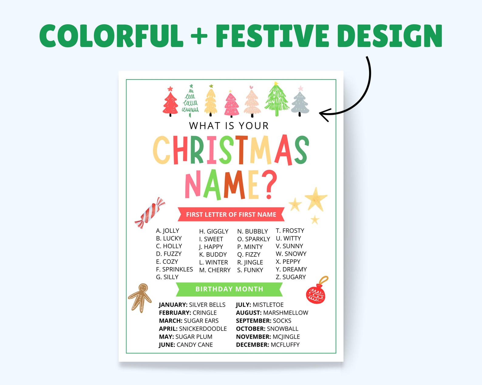 Christmas Name Game: Colorful Holiday Party Activity (digital Download ...