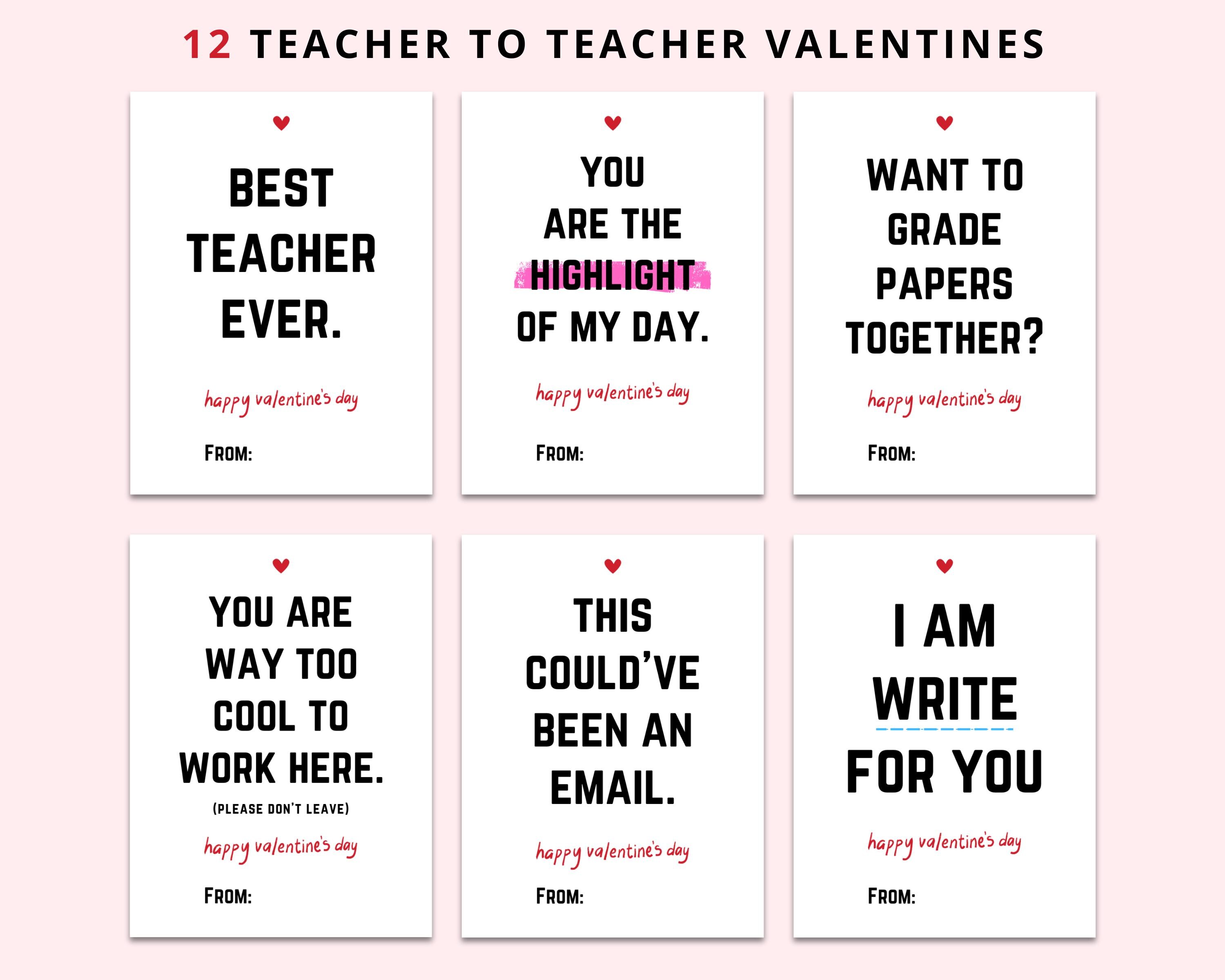 Funny Teacher Valentines: Printable Cards for Coworkers (digital ...