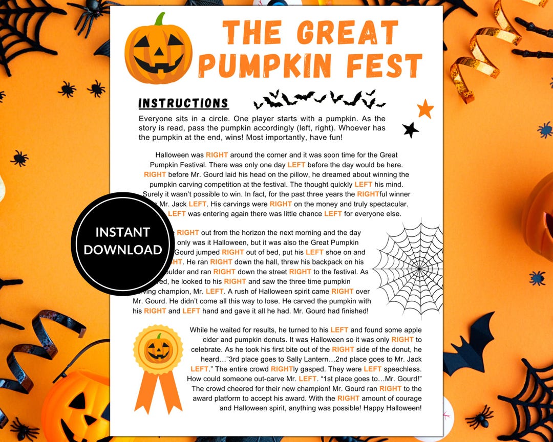 Left Right Halloween Game | Great Pumpkin Fest (digital Download) - Etsy