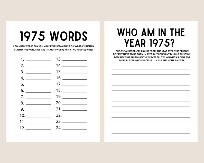 50th Birthday Games | Born in 1975 Games | Born in 1975 Birthday Games ...
