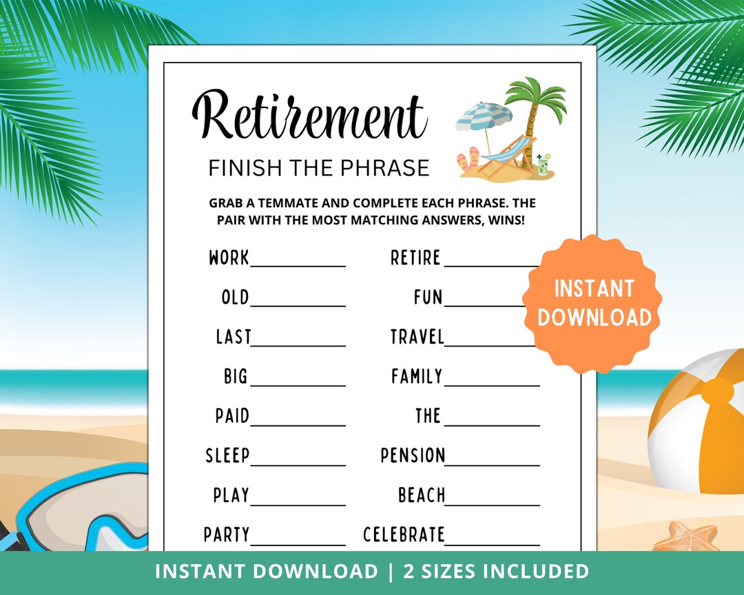 Retirement Finish the Phrase | Retirement Game | Retirement Party Game ...