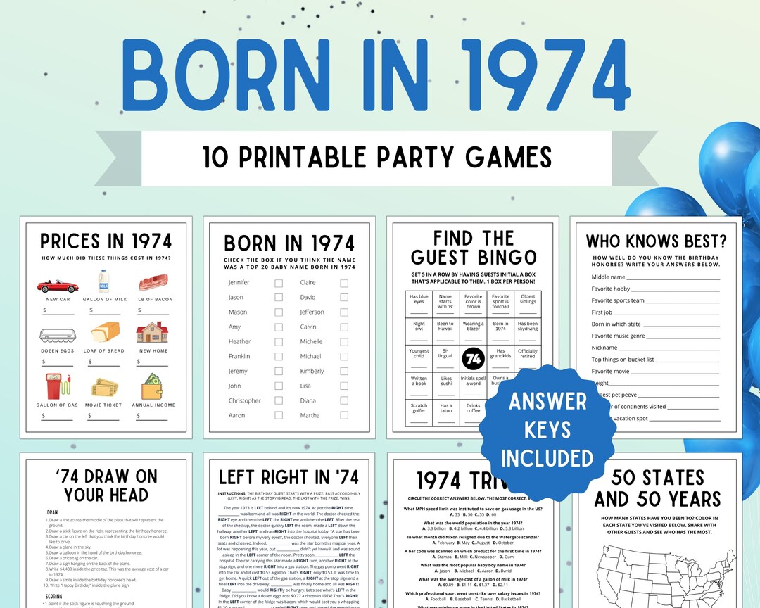 50th Birthday Party Games | Born in 1974 | 50th Birthday Games | 1974 ...