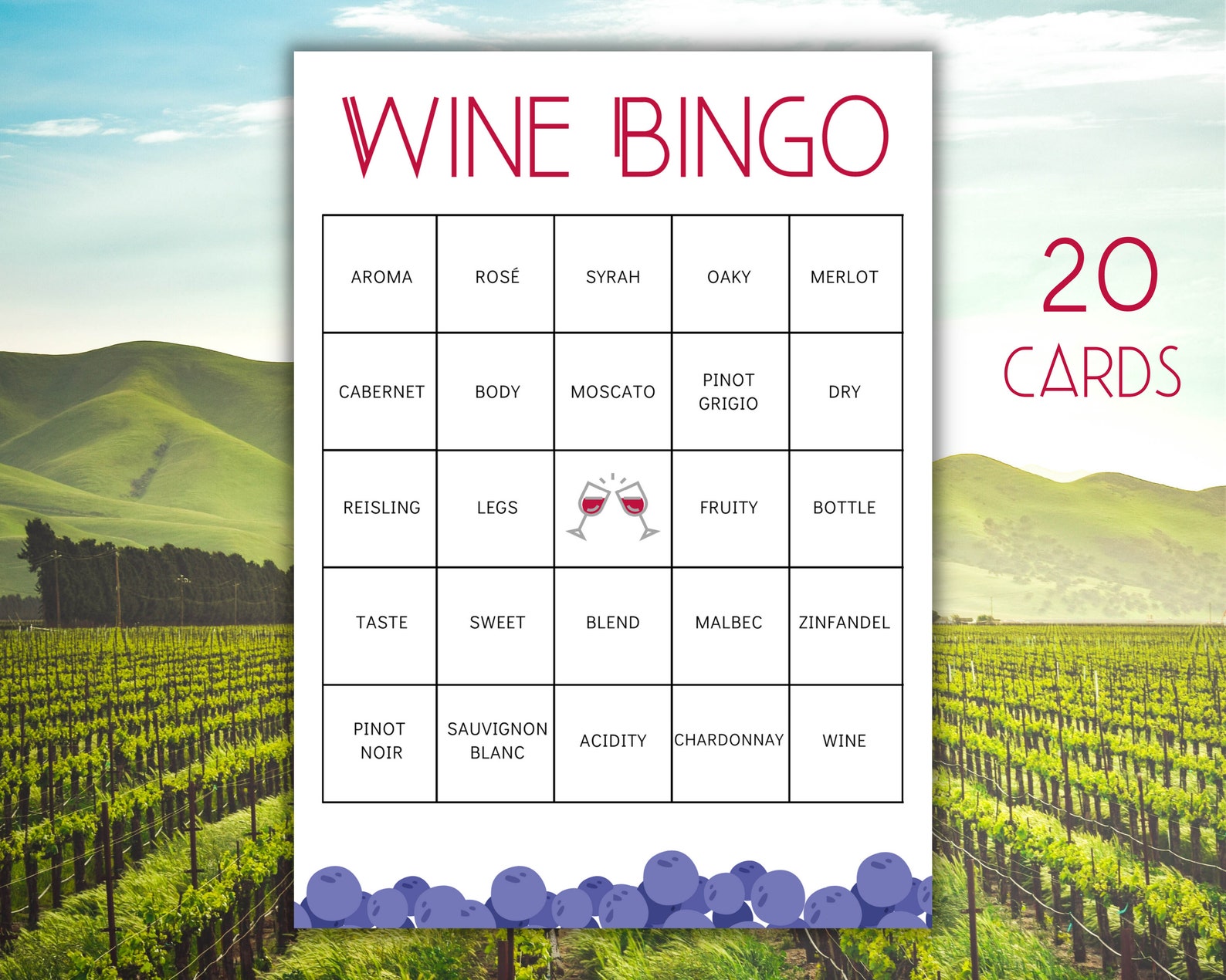 Wine Bingo Game | 20 Unique Cards, Bachelorette Party (digital Download ...