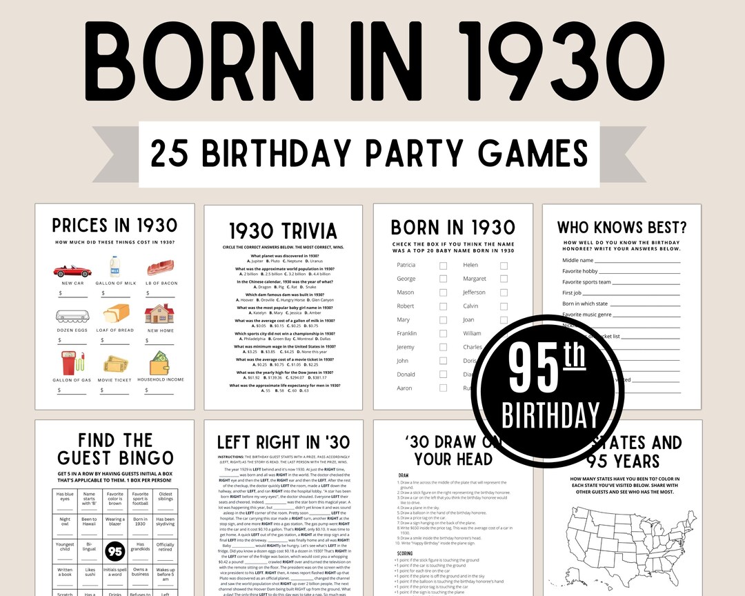95th Birthday Games | Born in 1930 Games | Born in 1930 Birthday Games ...
