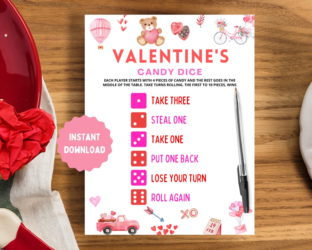 Valentine's Candy Dice | Valentine's Day Games | Valentines Game School ...