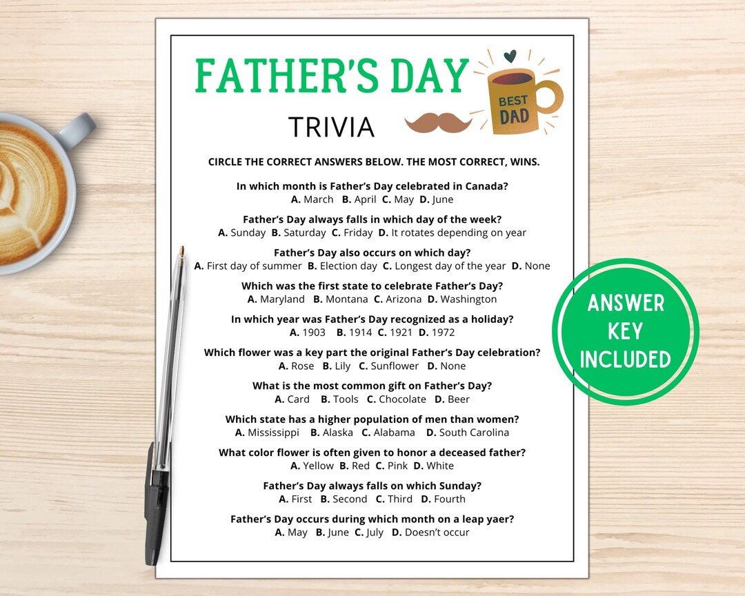 Father's Day Trivia | Father's Day Game | Fathers Day Activity | Fun ...