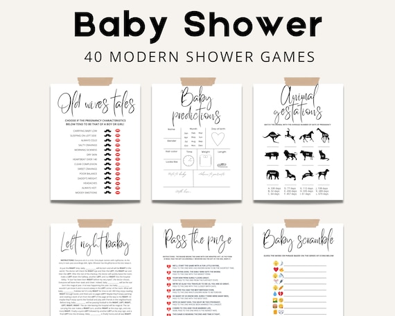 Baby Shower Game Packet Cover Baby Shower Game Bundle | Minimalist