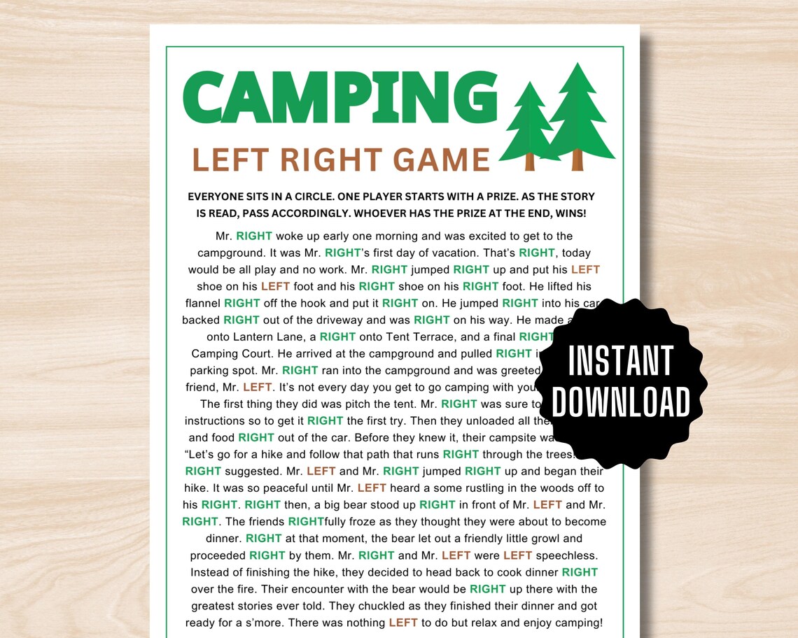 Camping Left Right Game: Printable Party Activity (digital Download) - Etsy