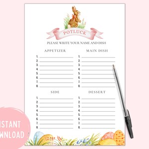 Easter Potluck | Potluck Sign up Sheet | Easter Sign up Sheet | Easter ...